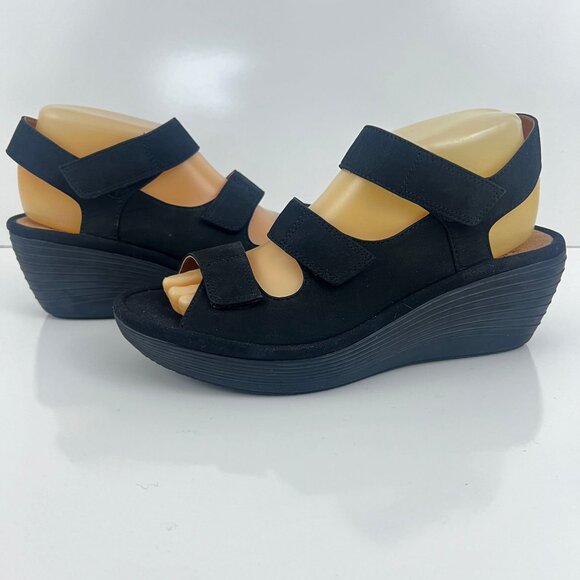 Clarks | Shoes | Clarks Collection Wedge Sandals Womens 9 Black Cushion ...